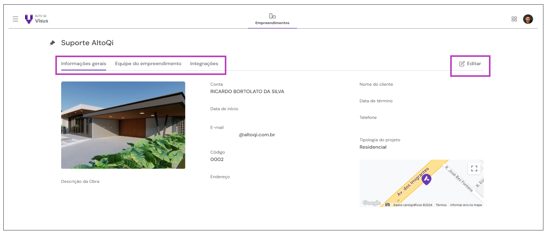 Como acessar e navegar no ambiente integrador da plataforma AltoQi Visus?